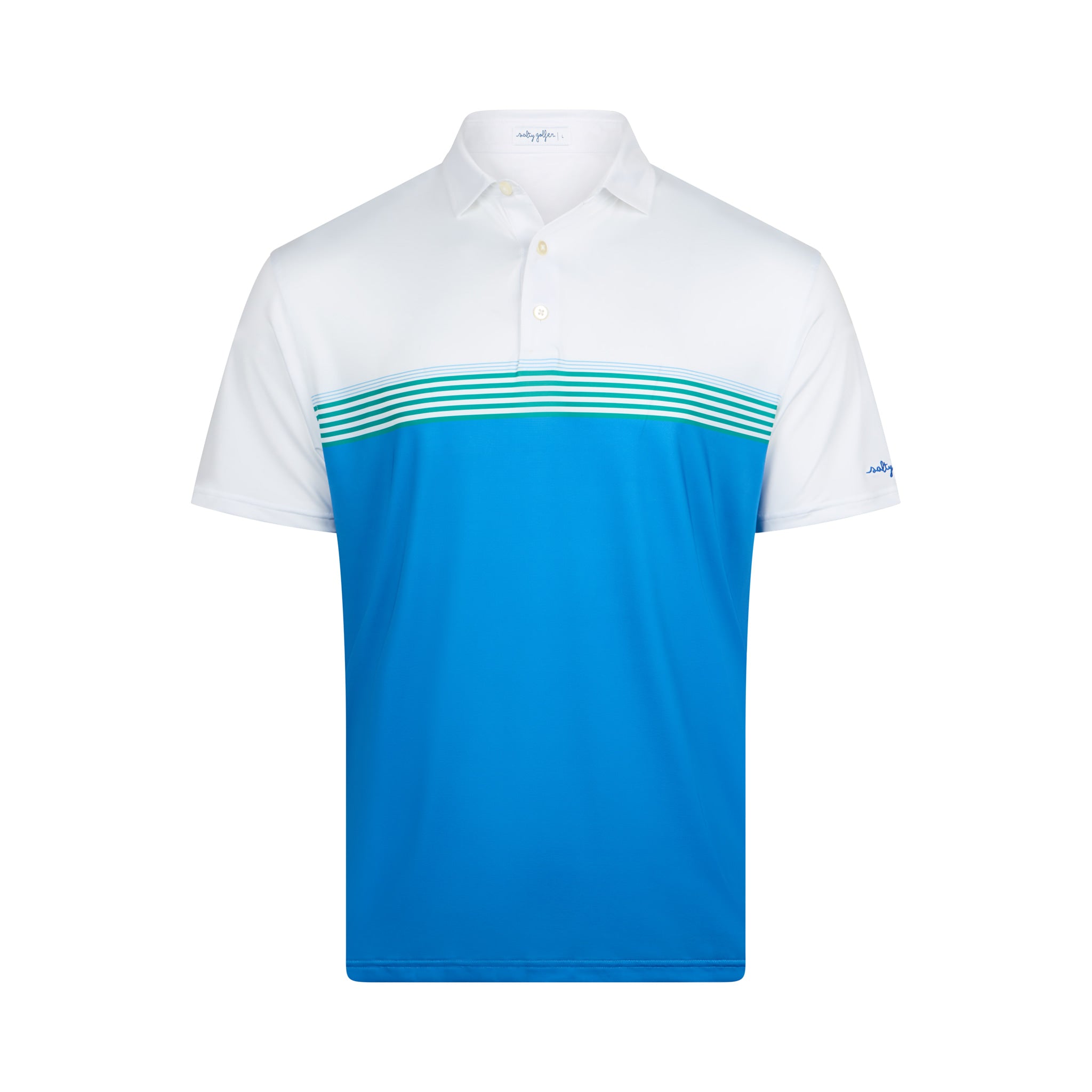 Retro Lines Polo Blue and Green (Salty Script) – The Salty Golfer
